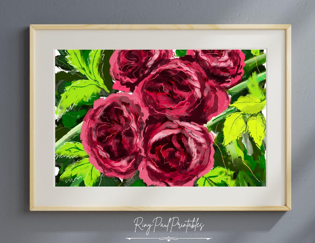 Original Handpainted Whimsical Red Roses Wall Art, Spring Decor Roses ...