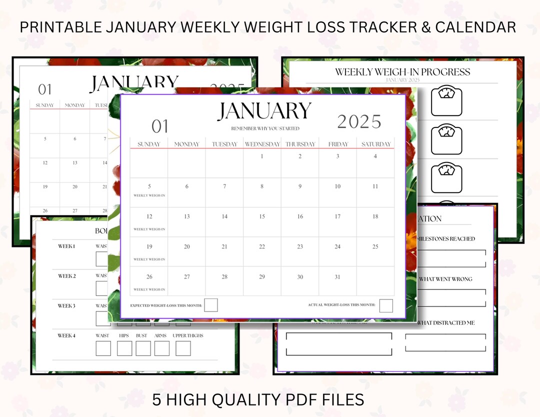 Printable Weight Loss Tracker Fitness Planner With Floral Design ...