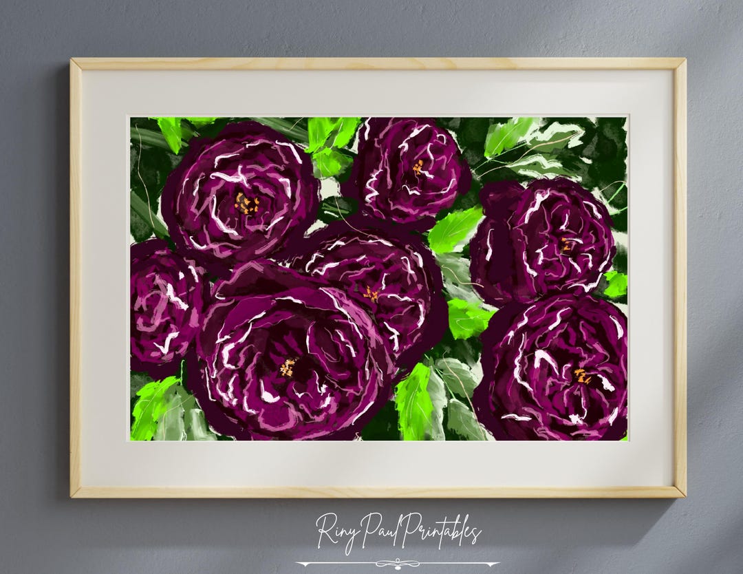 Purple Roses Art Print: Hand-painted Floral Home Decor (digital ...