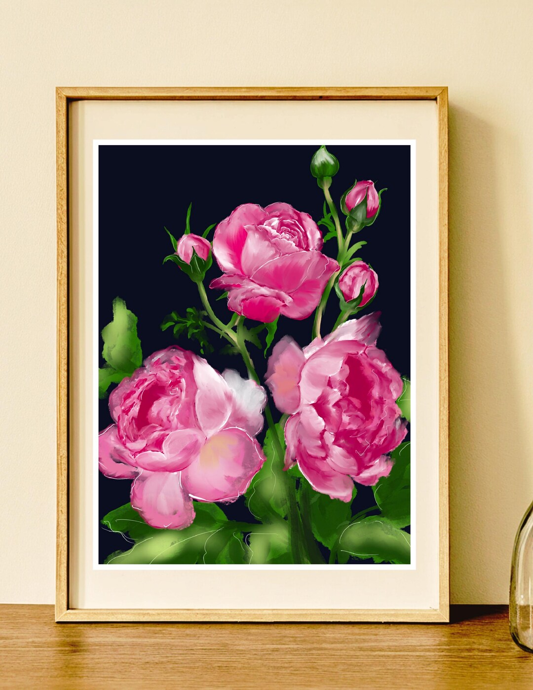 Hand-painted Pink Roses Wall Art: Whimsical Spring Decor (digital ...