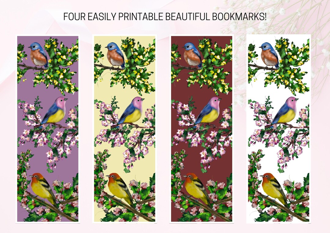 Original Handpainted Bird Design Bookmarks, Spring Bookmarks, Floral ...