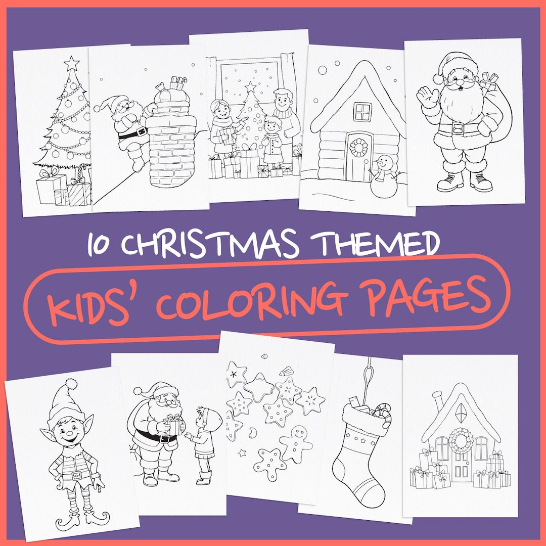 Joyful Christmas Themed Coloring Pages for Kids 10 Pages Book Instant ...