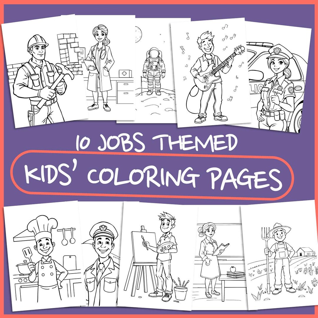 Instructive Jobs Themed Coloring Pages for Kids Instant Download ...