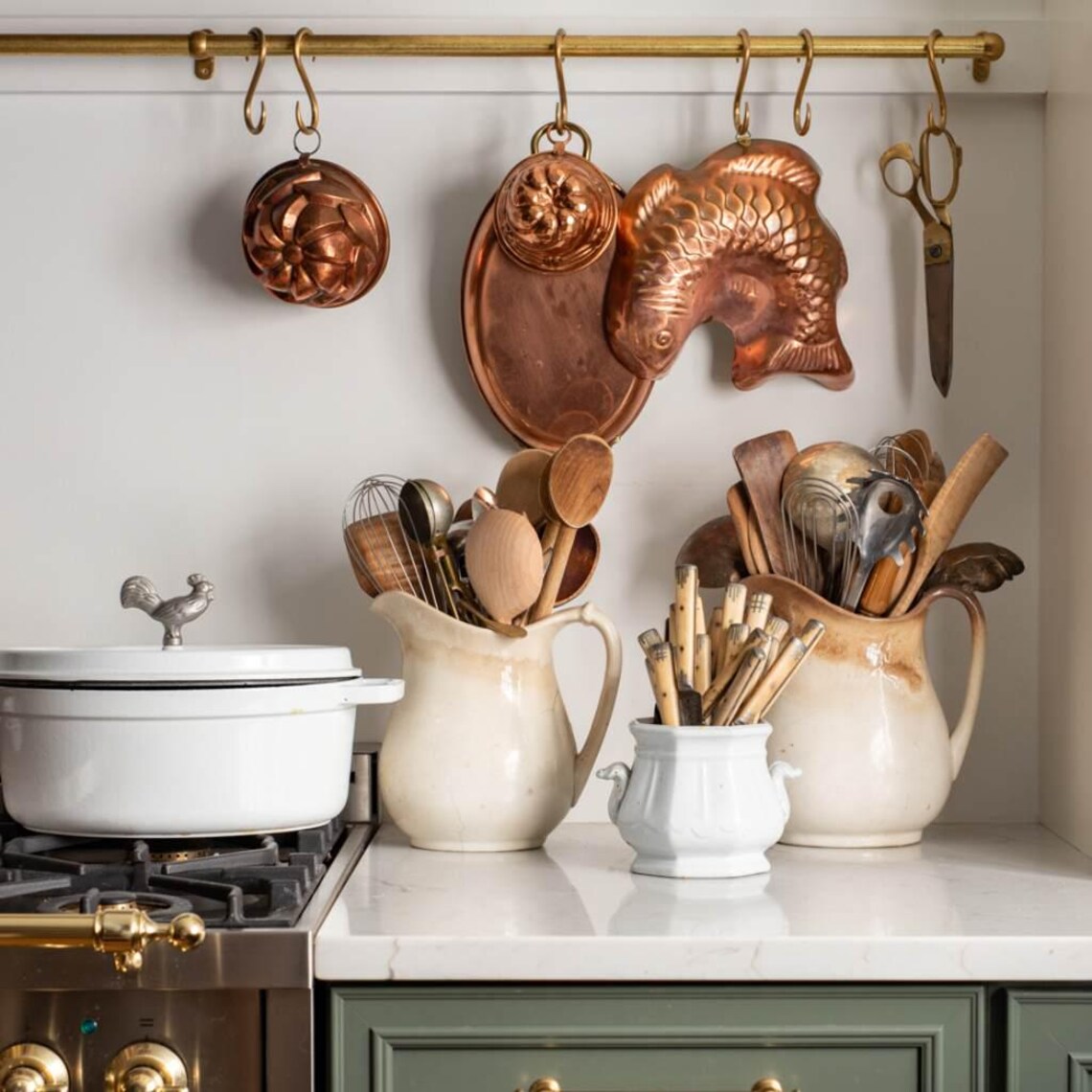 Unlacquered Brass Pot Rail With S Hooks, Brass Kitchen Pot Rail, Wall ...