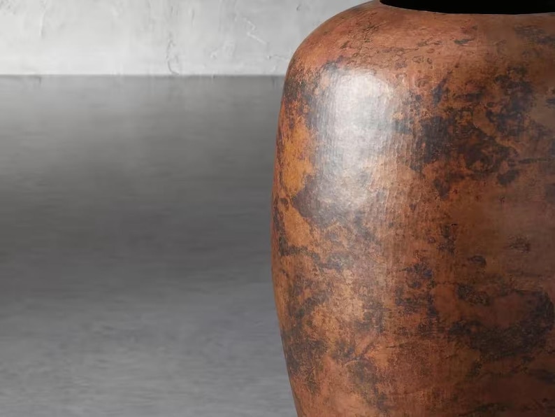 Large Copper Floor Vase | Handmade Rustic Decor | Distressed Natural ...