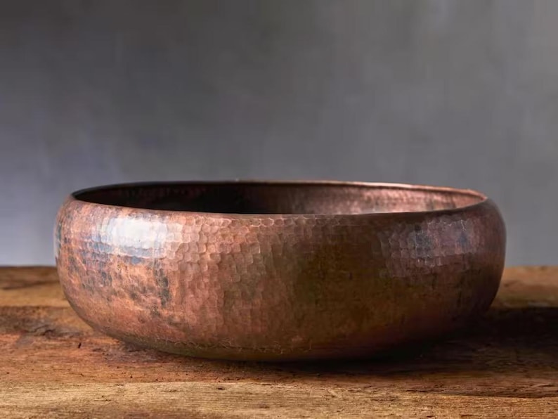 Hand Hammered Copper Bowl – Rustic Decorative Centerpiece for Dining ...