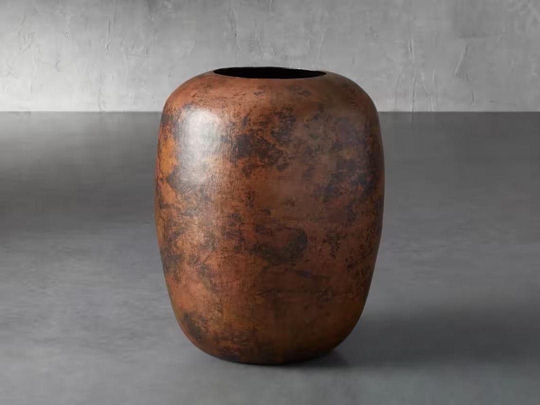 Large Copper Floor Vase | Handmade Rustic Decor | Distressed Natural ...