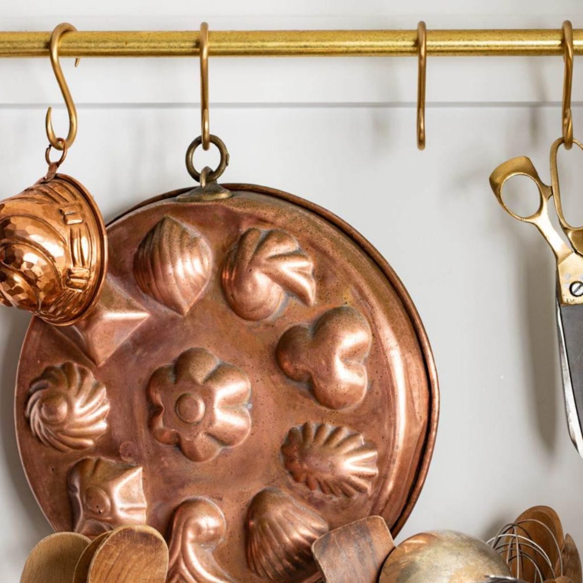 Unlacquered Brass Pot Rail With S Hooks, Brass Kitchen Pot Rail, Wall ...