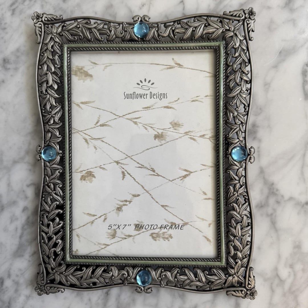 Sunflower Designs 5 X 7" Picture Frame Scrolls and Blue Jewels Felt ...