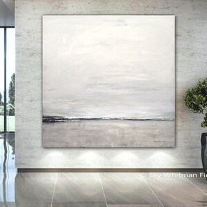Large Square Original Oil Painting Minimalist Greige Contemporary Art ...