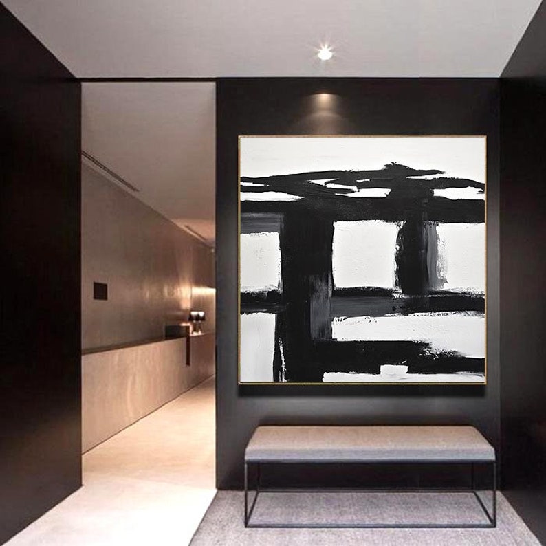Large Original Black and White Abstract Art Square Painting - Etsy