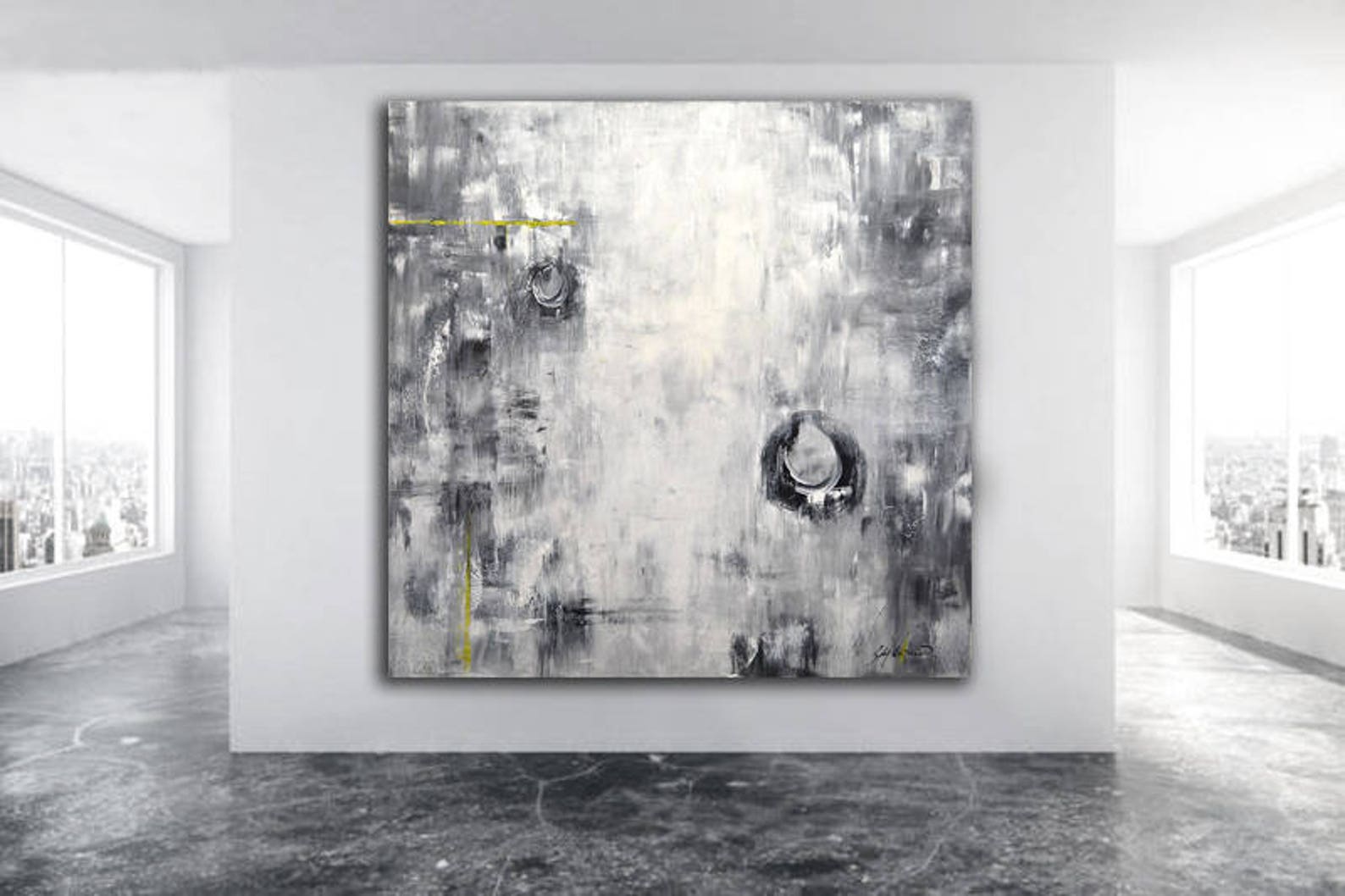 Original EXTRA LARGE Abstract Painting Modern Art Gray Black and White ...