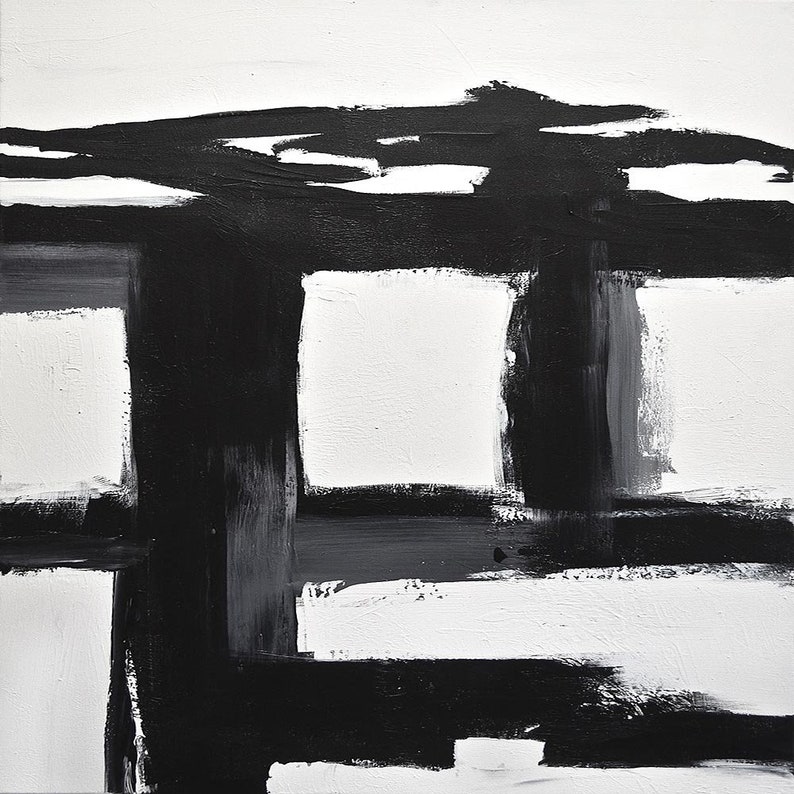 Large Original Black and White Abstract Art Square Painting - Etsy