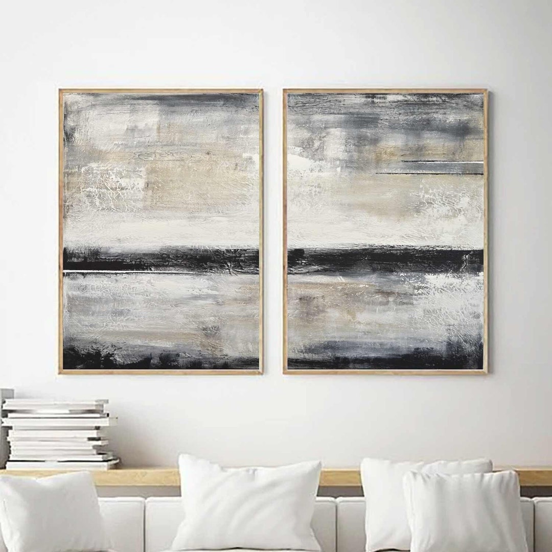 Set of Two Abstract Diptych Paintings, Large Original Wall Art, Earth ...