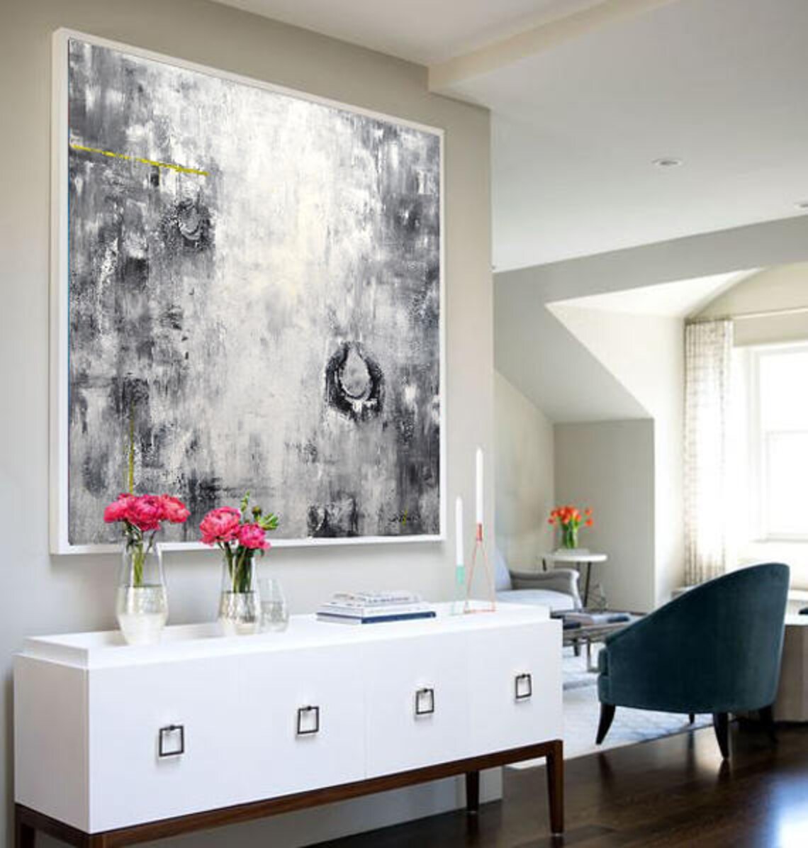 Original EXTRA LARGE Abstract Painting Modern Art Gray Black & - Etsy