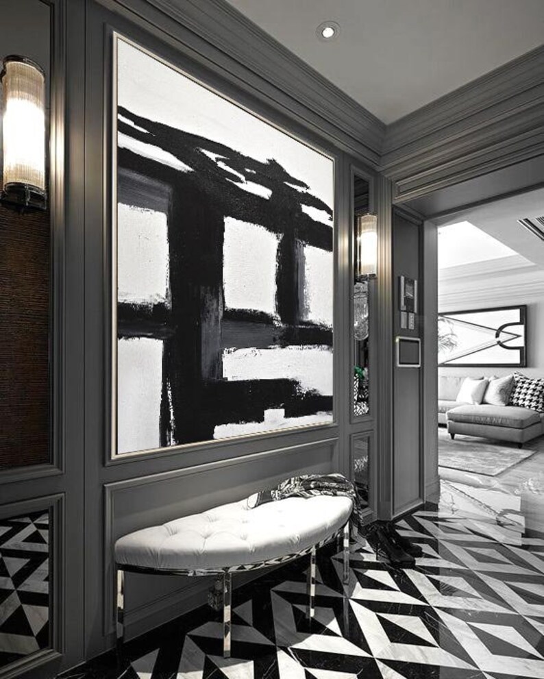 Large Original Black and White Abstract Art Square Painting - Etsy