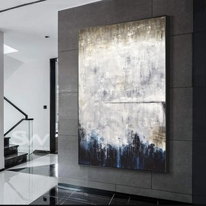 Original Design Hand Painted Abstract Painting Vertical Umber Blue ...