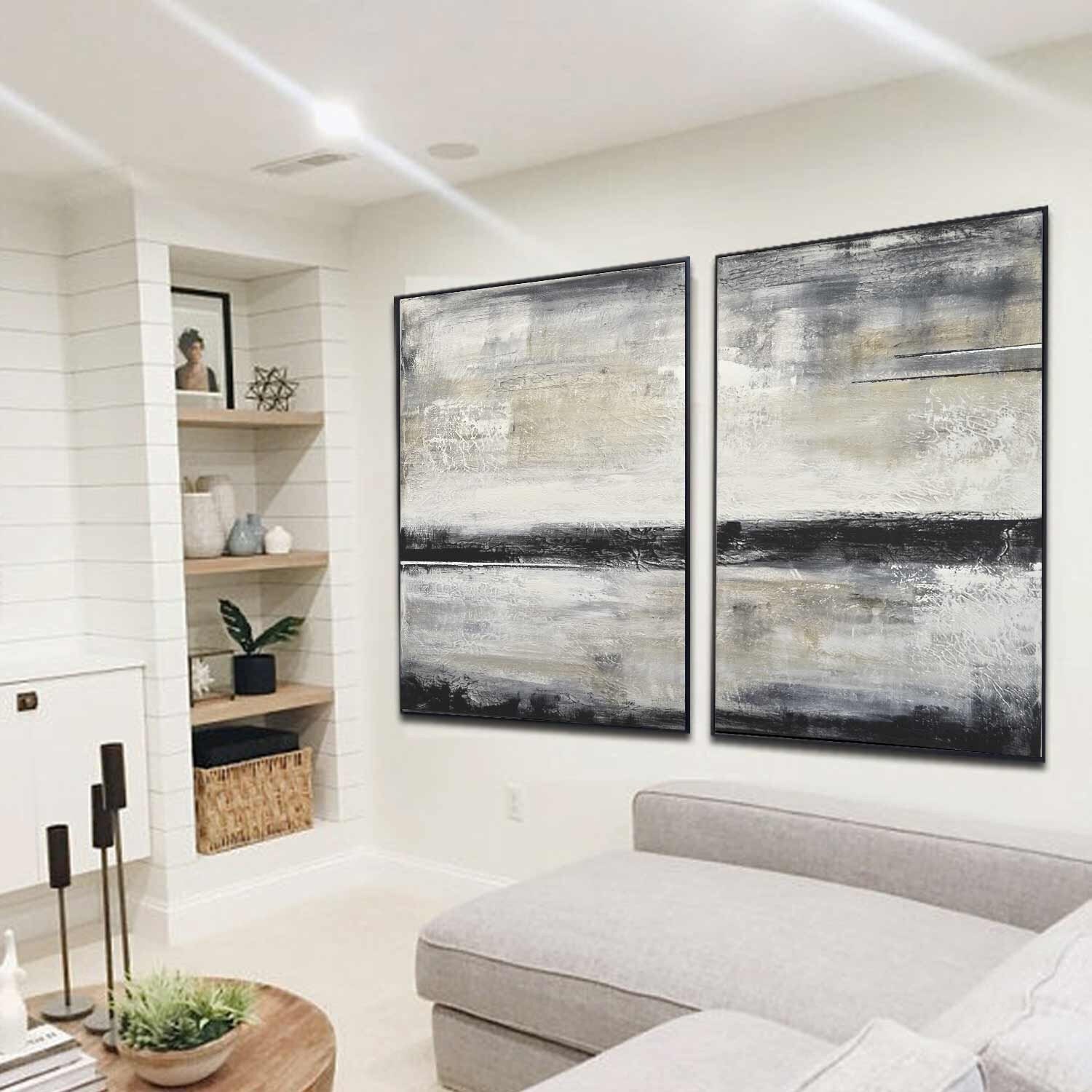 Set of Two Abstract Diptych Paintings, Large Original Wall Art, Earth ...