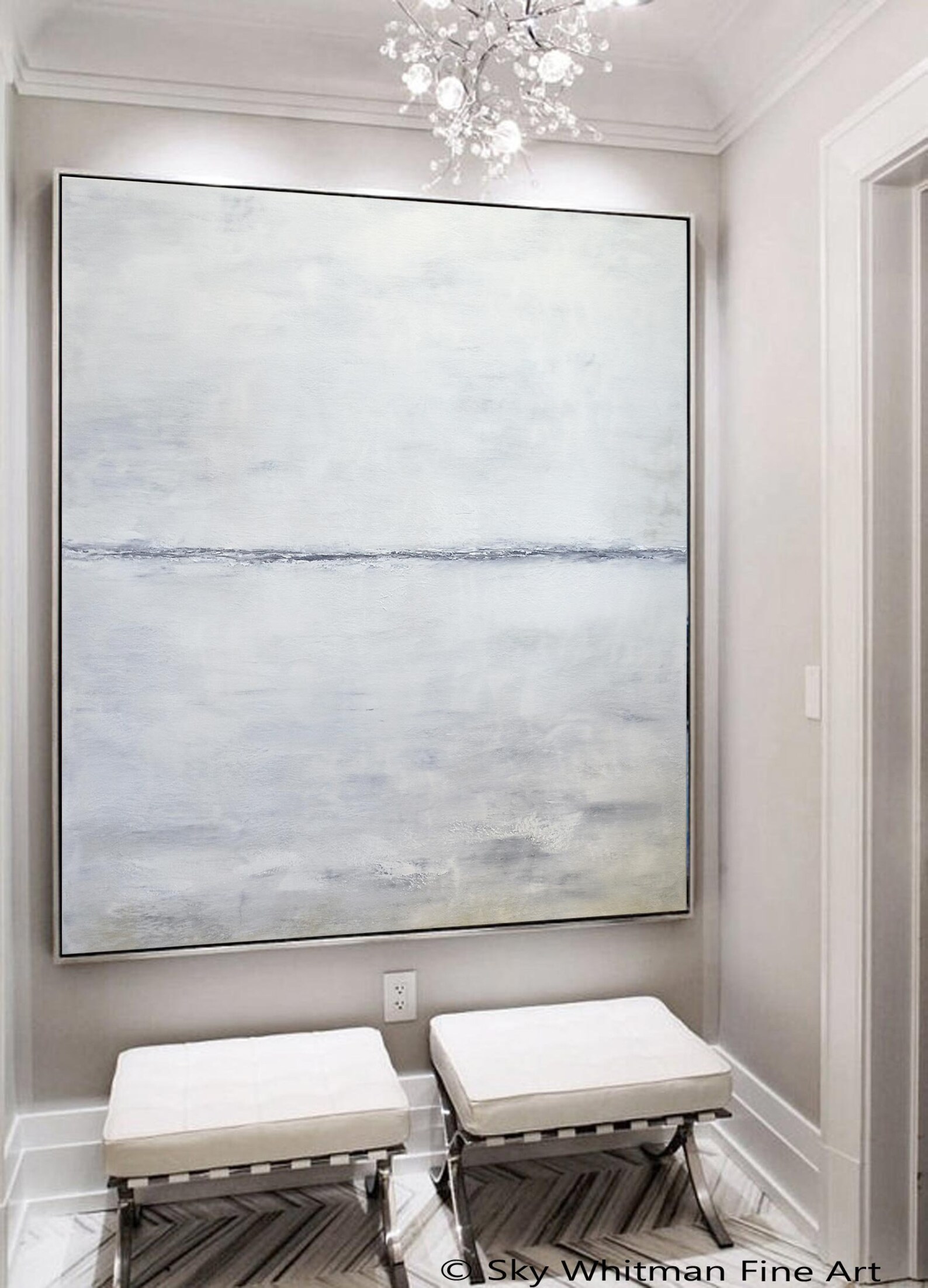 Large Art Soft White Abstract Painting on Canvas Square - Etsy