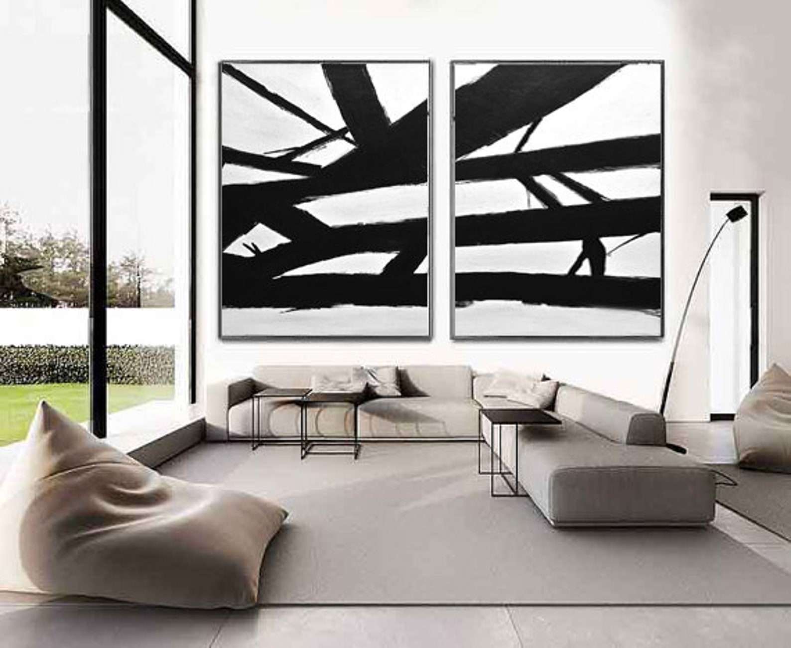 2 Piece Large Original Abstract Painting Modern Minimalist Art - Etsy