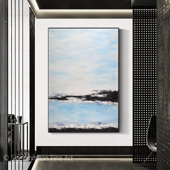 Huge Blue Abstract Painting Horizon Blue Black Contemporary - Etsy