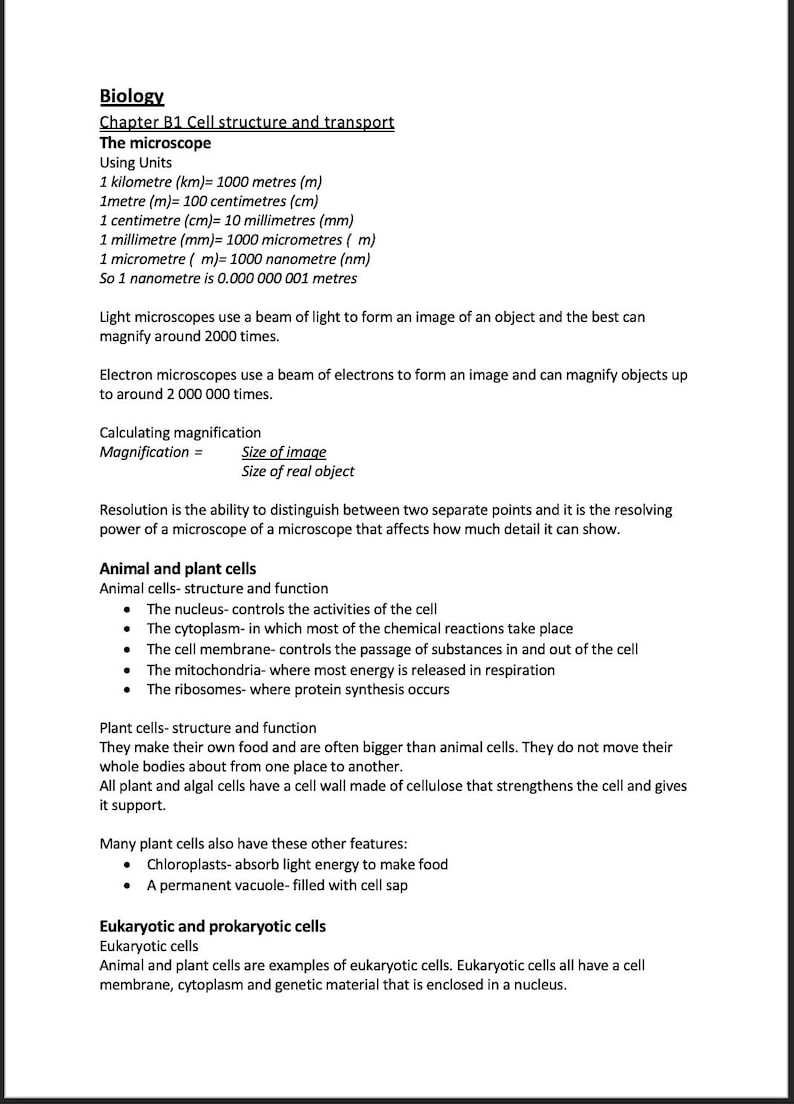 GCSE Biology Complete Revision Notes AQA - Etsy