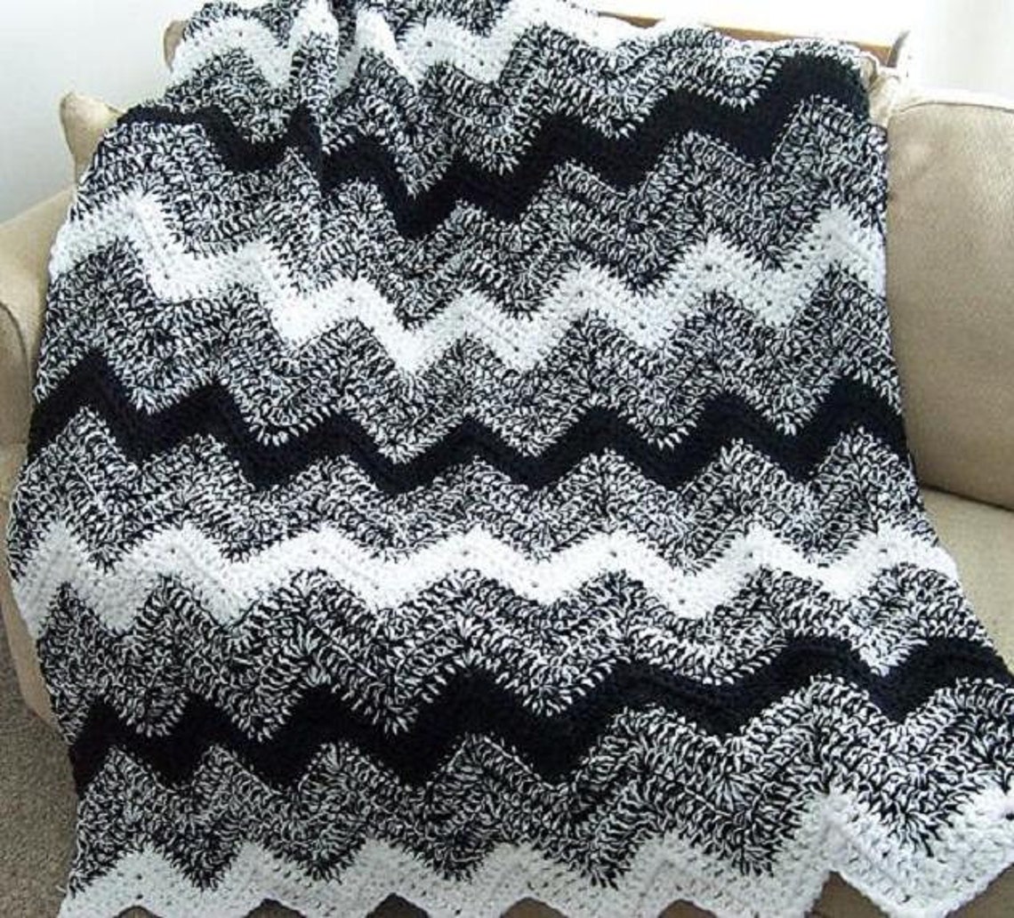 Pattern Only Black and White Ripple Crochet Afghan Blanket INSTANT ...