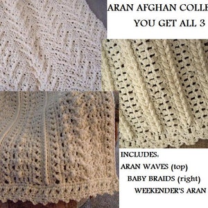 3 Pattern Collection Aran Fisherman Crochet Afghan Blanket INSTANT ...