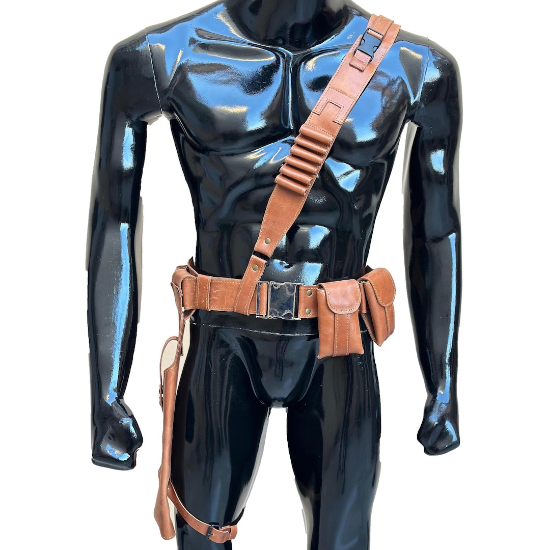Mandalorian Leather Belt With Leg Pack Gun Holster Waist Props Soldier ...