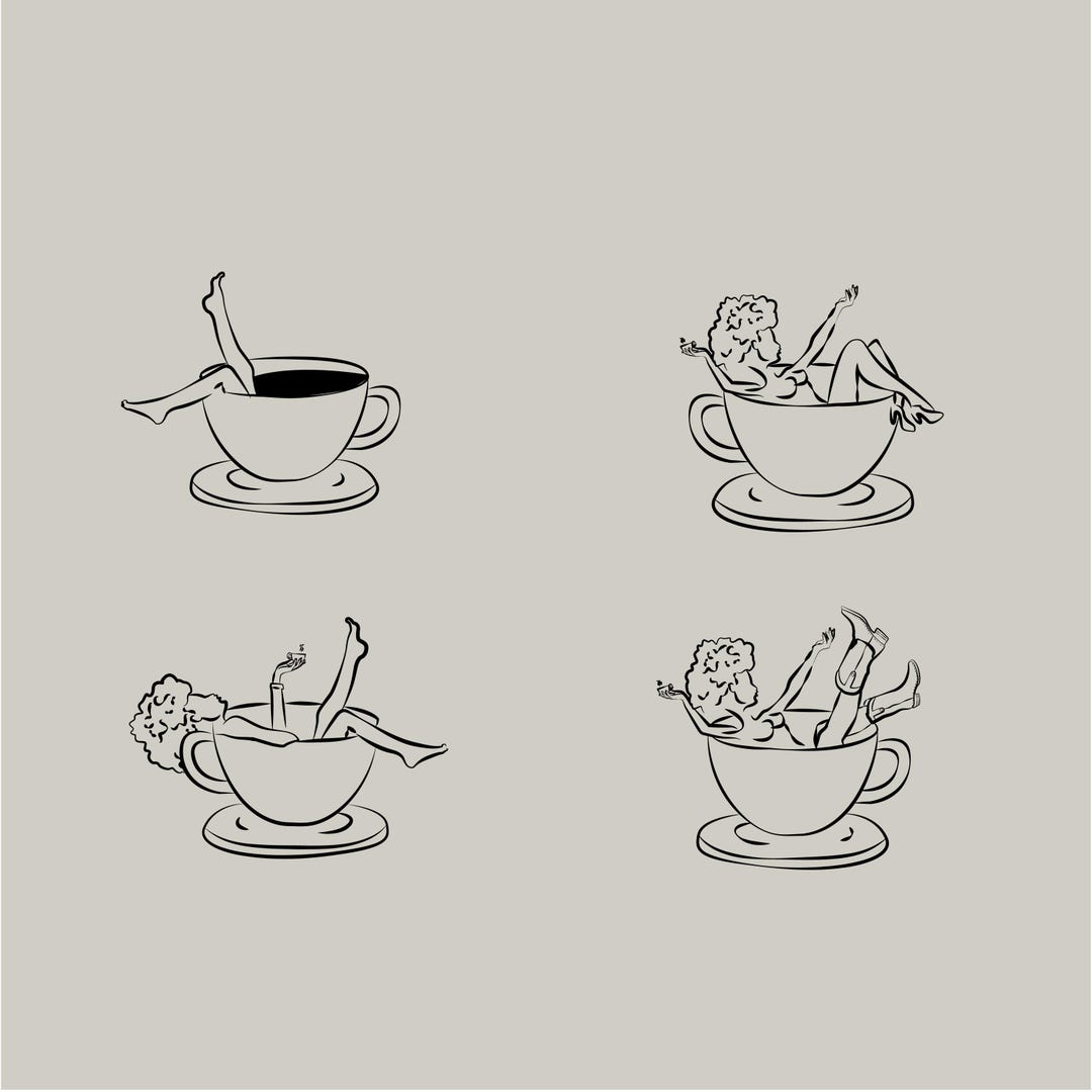 Hand Drawn Illustration of a Girl Lounging in a Cup of Coffee EPS PNG ...