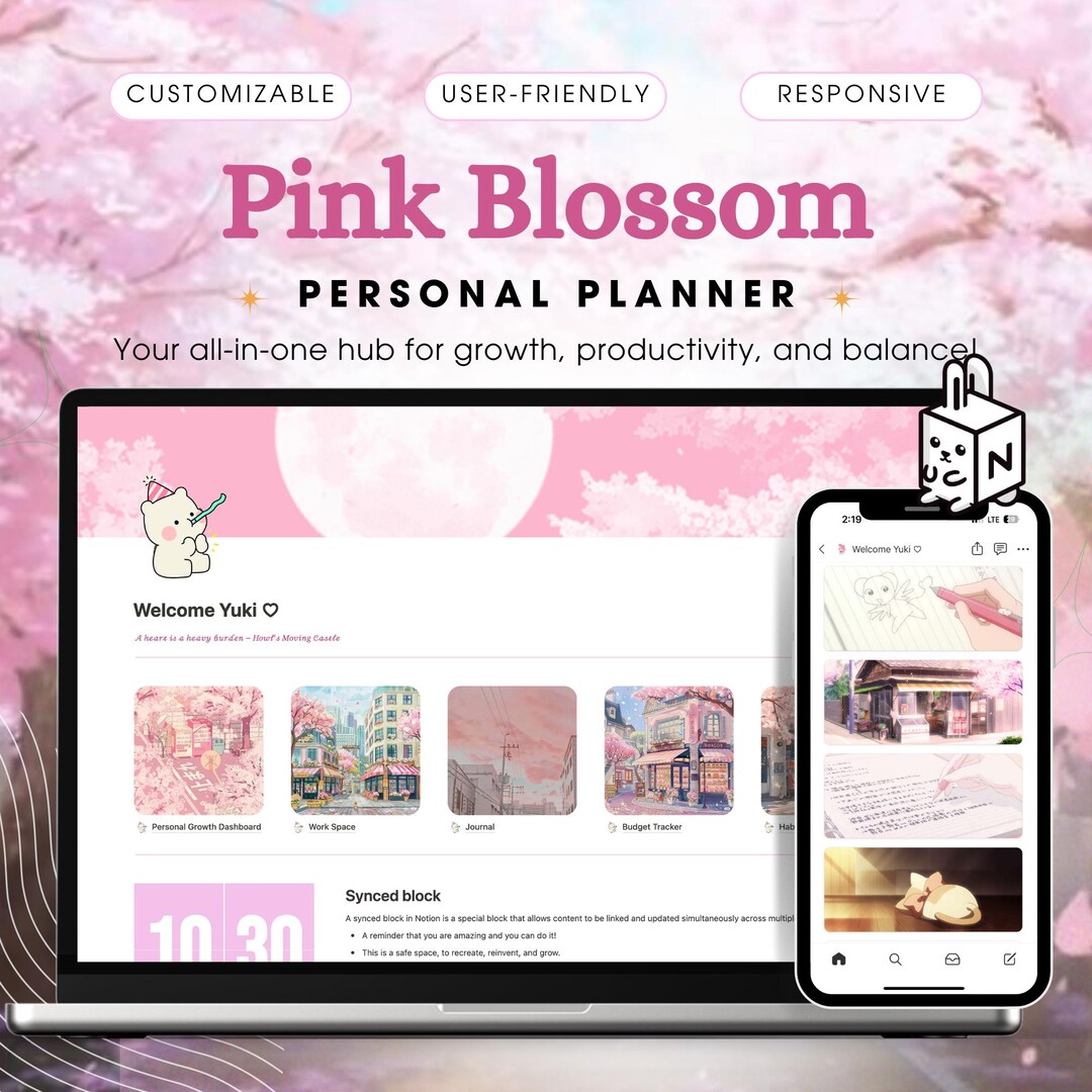 Cherry Blossom-inspired Notion Template | Notion All-in-one Planner ...