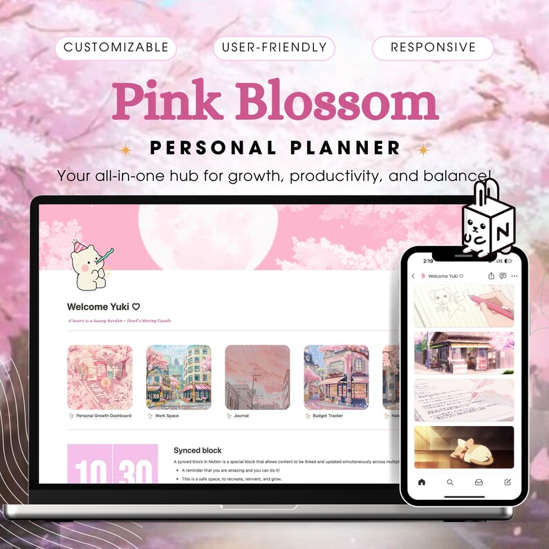 Cherry Blossom-inspired Notion Template | Notion All-in-one Planner ...