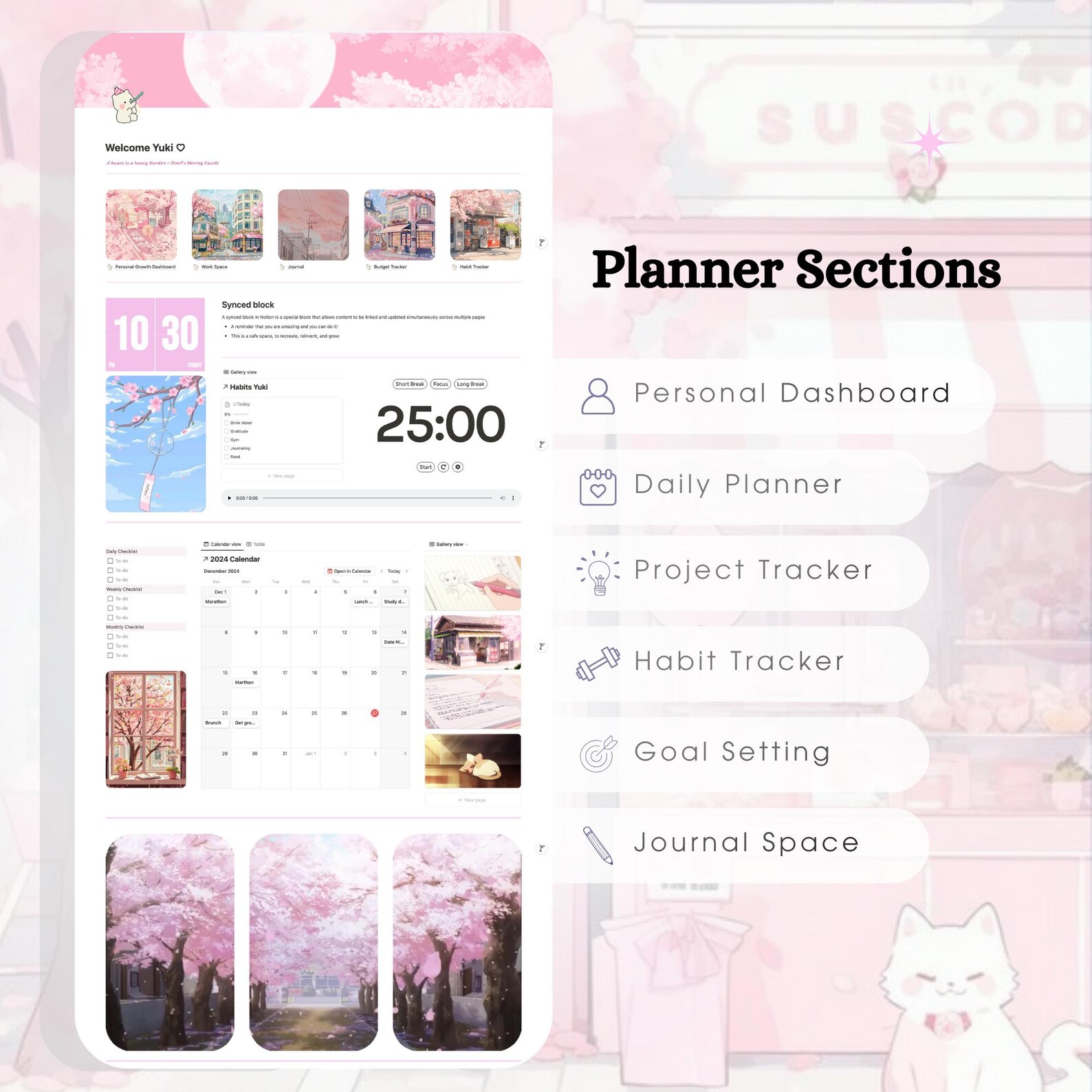 Cherry Blossom-inspired Notion Template | Notion All-in-one Planner ...