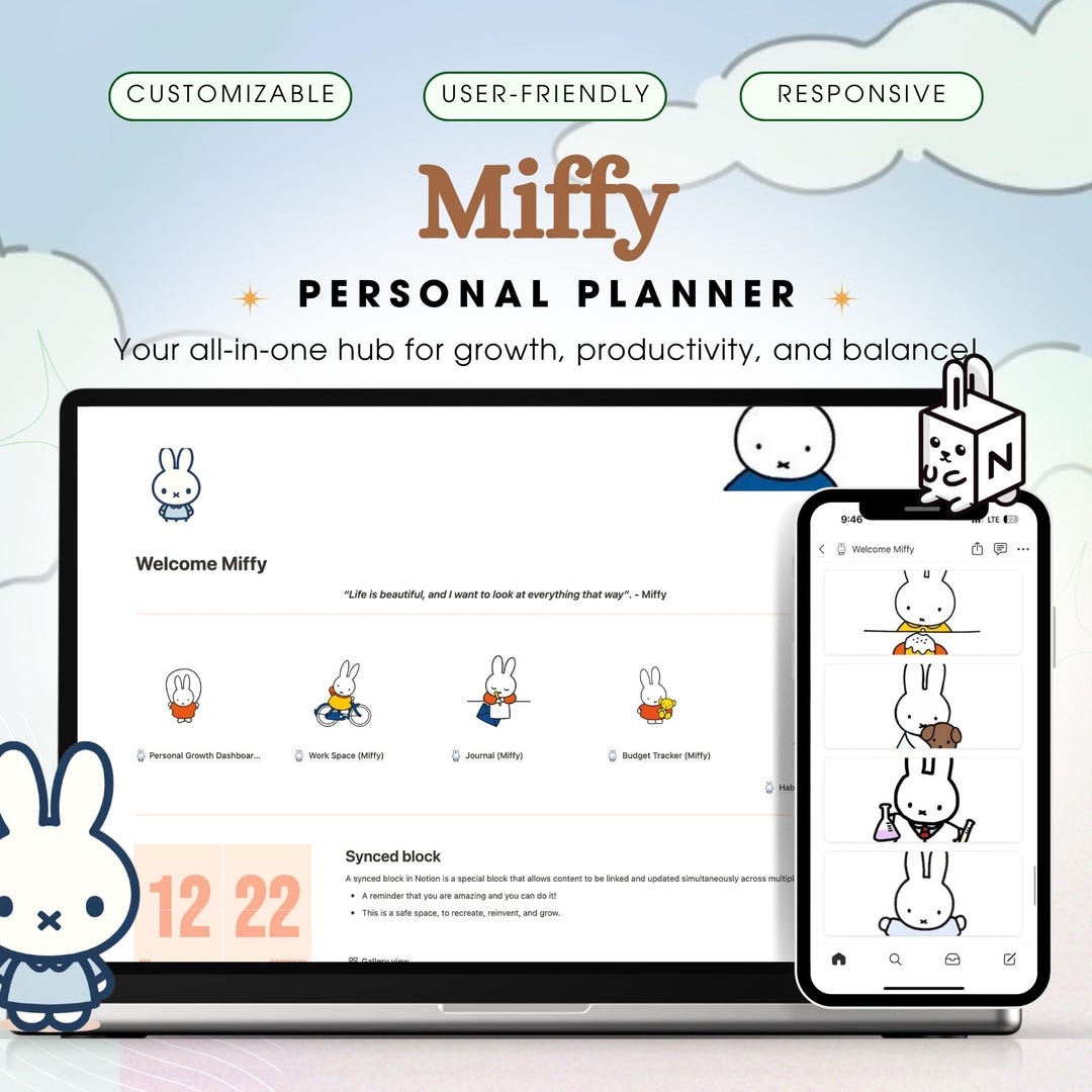 Miffy Notion Template: All-in-one Planner (digital Download) - Etsy Canada