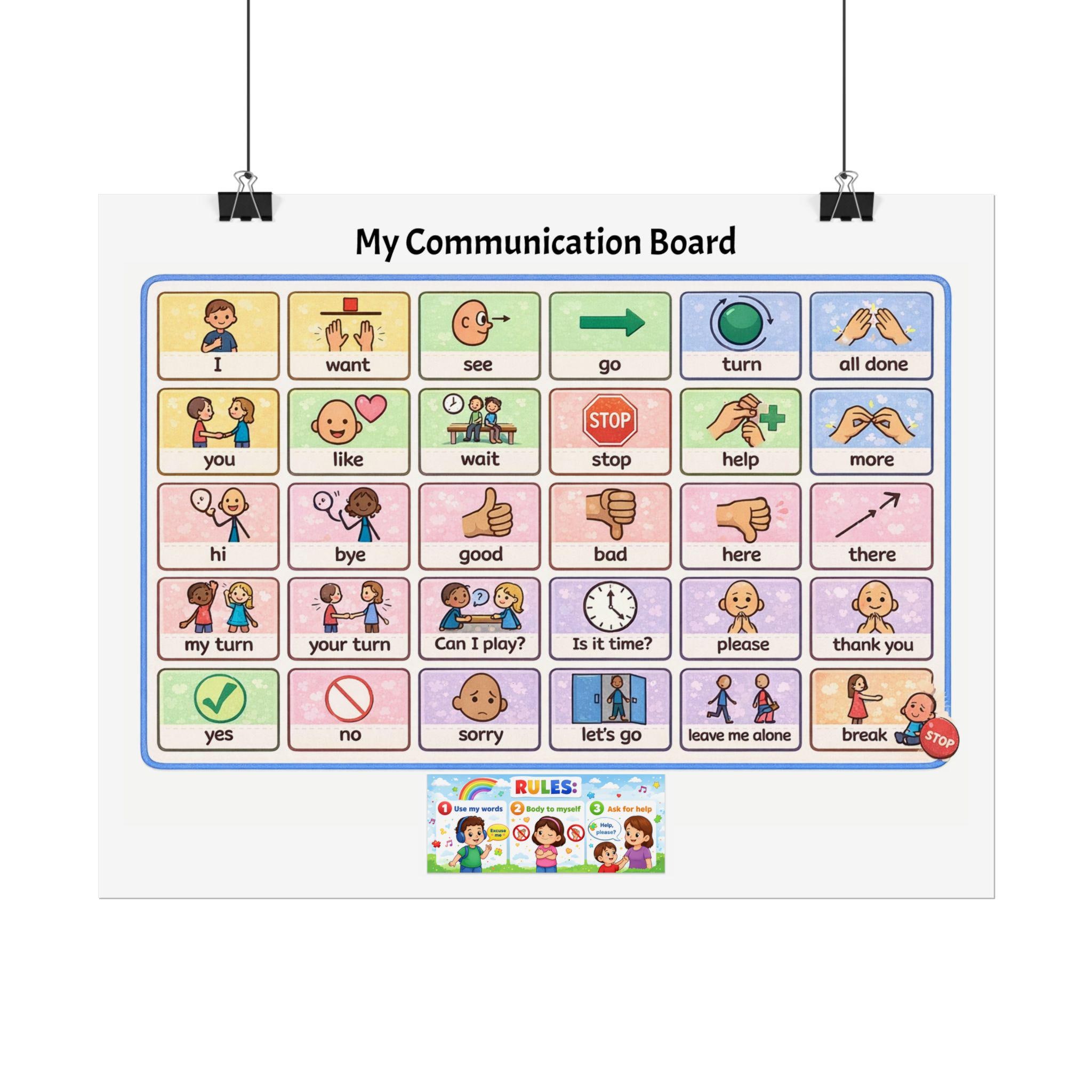 AAC Communication Board Rolled Poster | Visual Speech Therapy Tool for ...