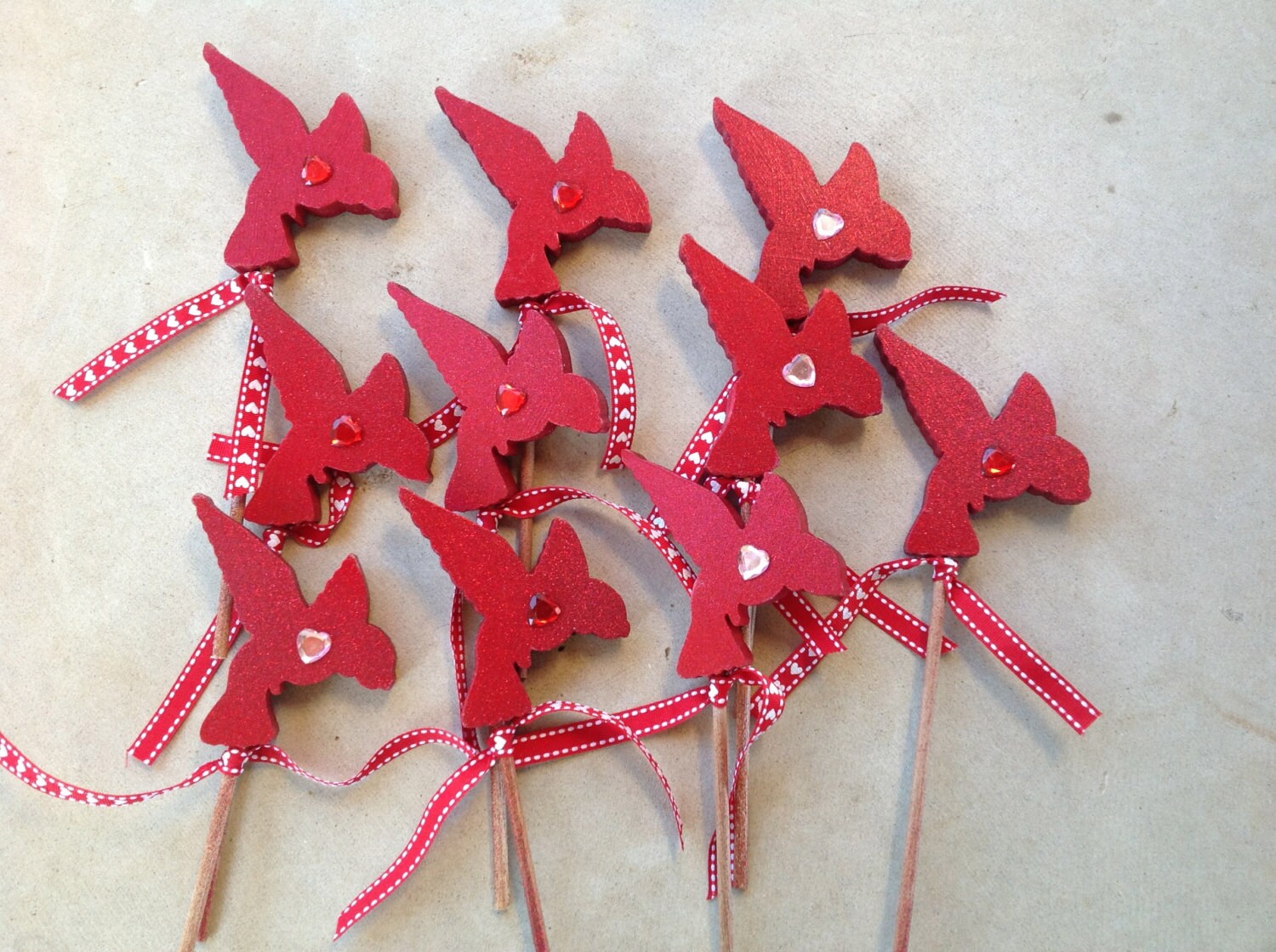 Plant Stakes Valentine Sparkly Red Love Birds - Etsy