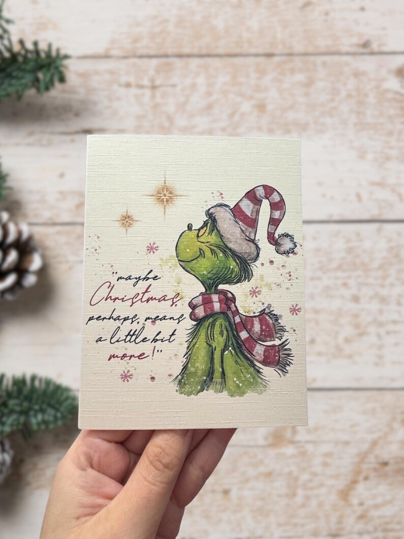 Grinch Christmas Card, Grinch Holiday Card, Linen A2 Card - Etsy