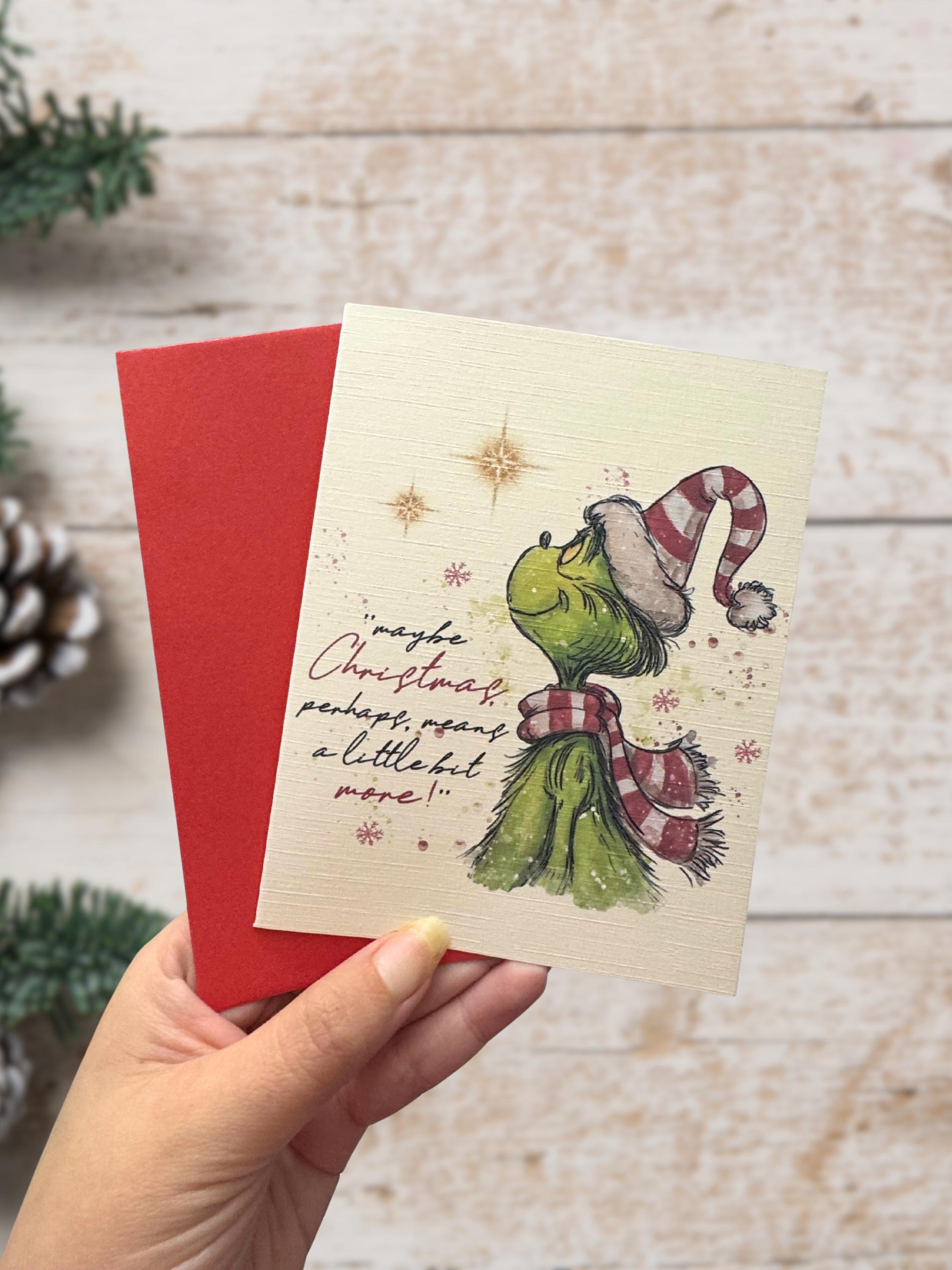 Grinch Christmas Card, Grinch Holiday Card, Linen A2 Card - Etsy