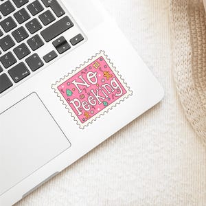 No Peeking Christmas Sticker, Cute Holiday Gift Sticker, Pink Christmas ...