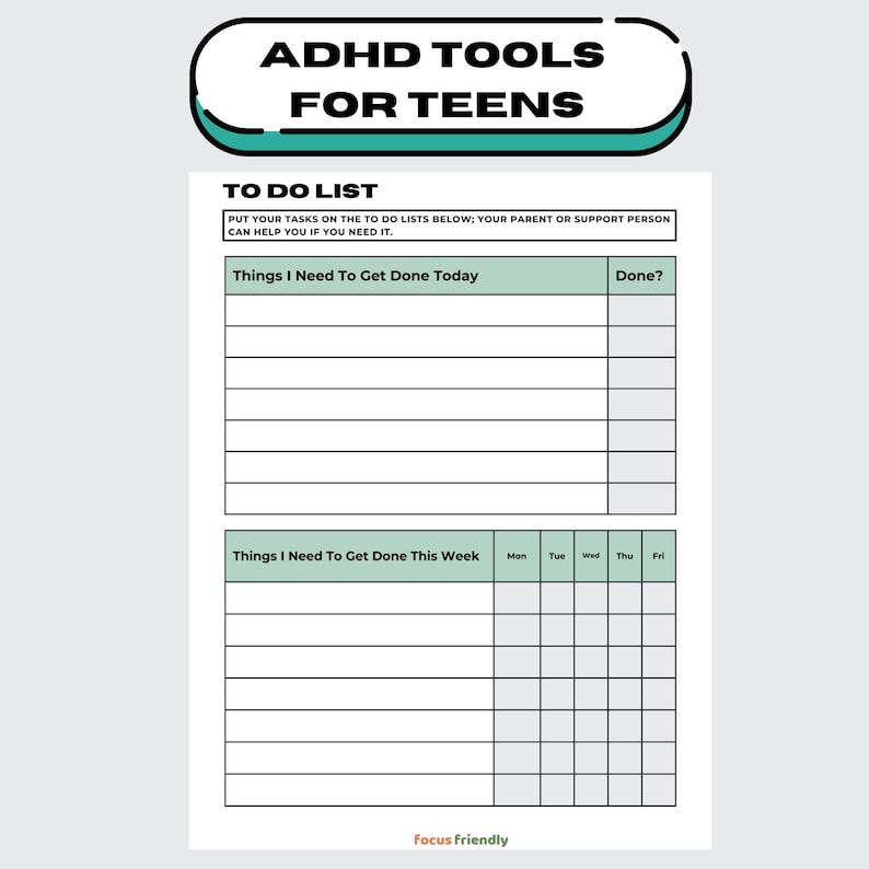 ADHD Teen To-do List Printable Daily Planner for Focus & Organization ...