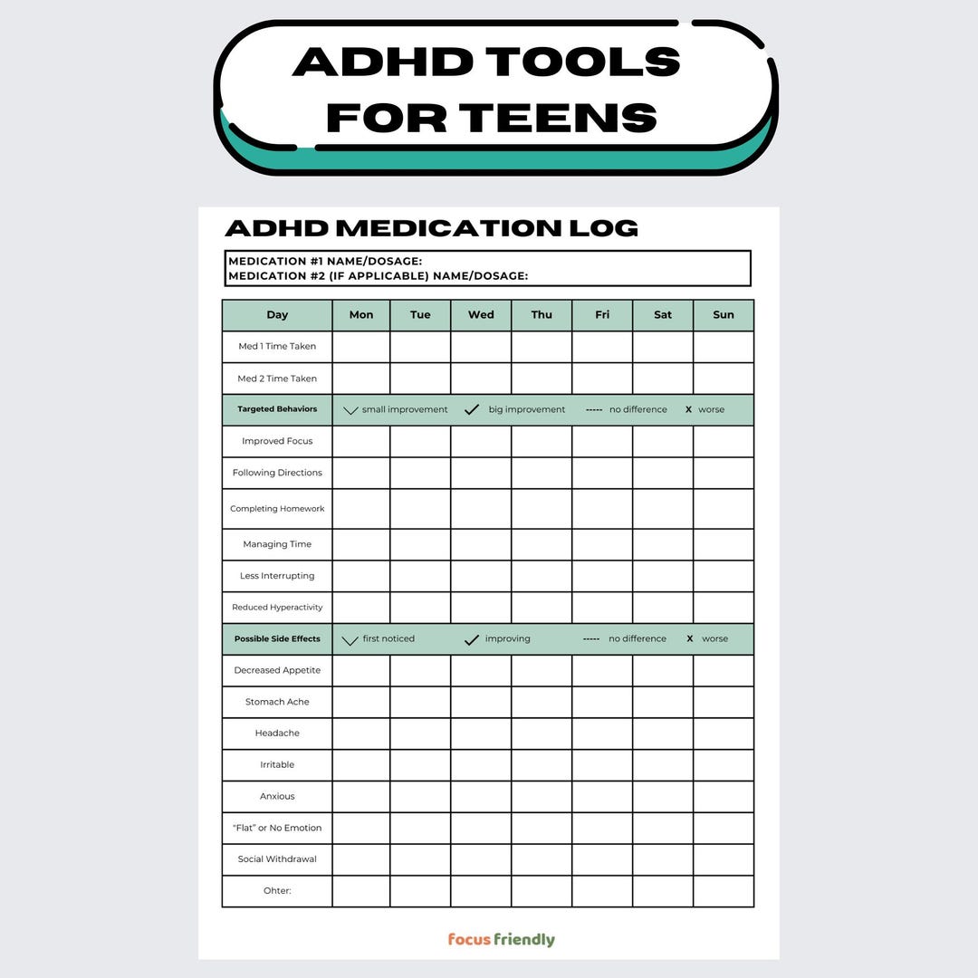 ADHD Medication Log Printable | Track Medications, Behaviors, and Side ...