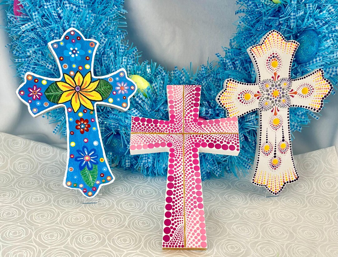 Hand-painted Mandala Wooden Cross, Dot Art Easter Decor - Etsy