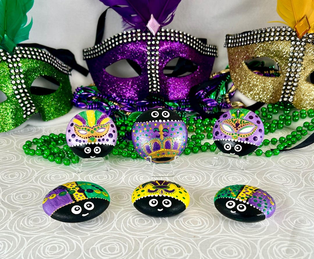 Mardi Gras Mandala Ladybugs, Home Decor, Pocket Pebble, Hand-painted ...