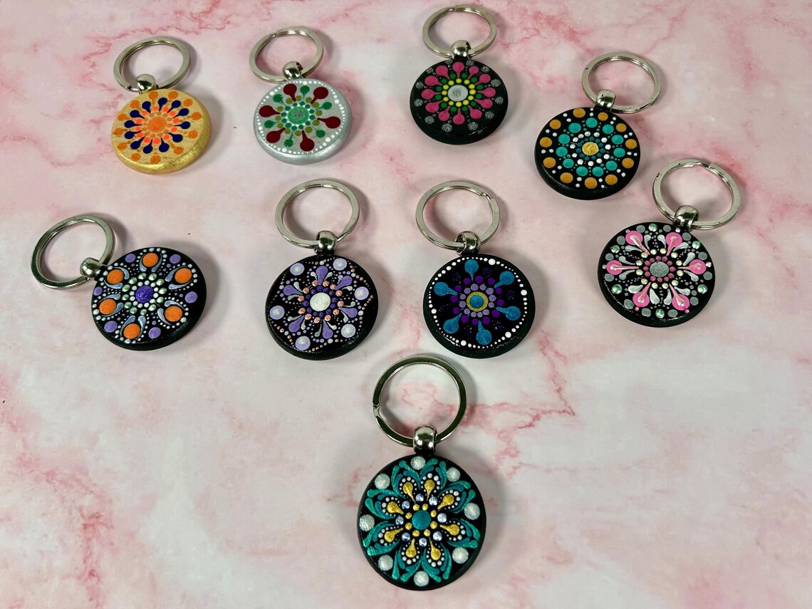 Mandala Art Keychains, 1.5" Hand Painted, Dot Art, Dot Mandala - Etsy