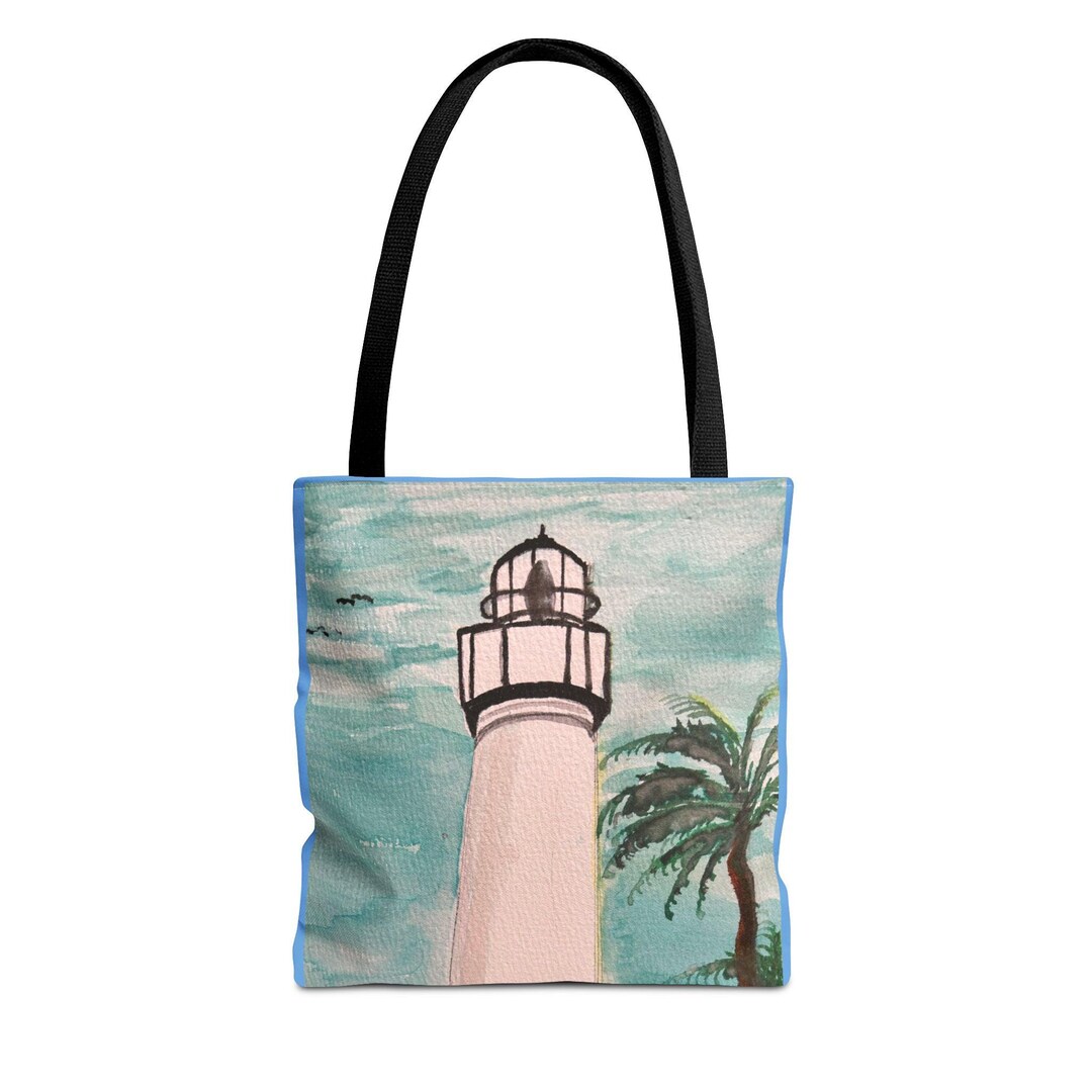 Coastal Lighthouse Tote Bag — Beachy Palm Print All-over-print Tote - Etsy