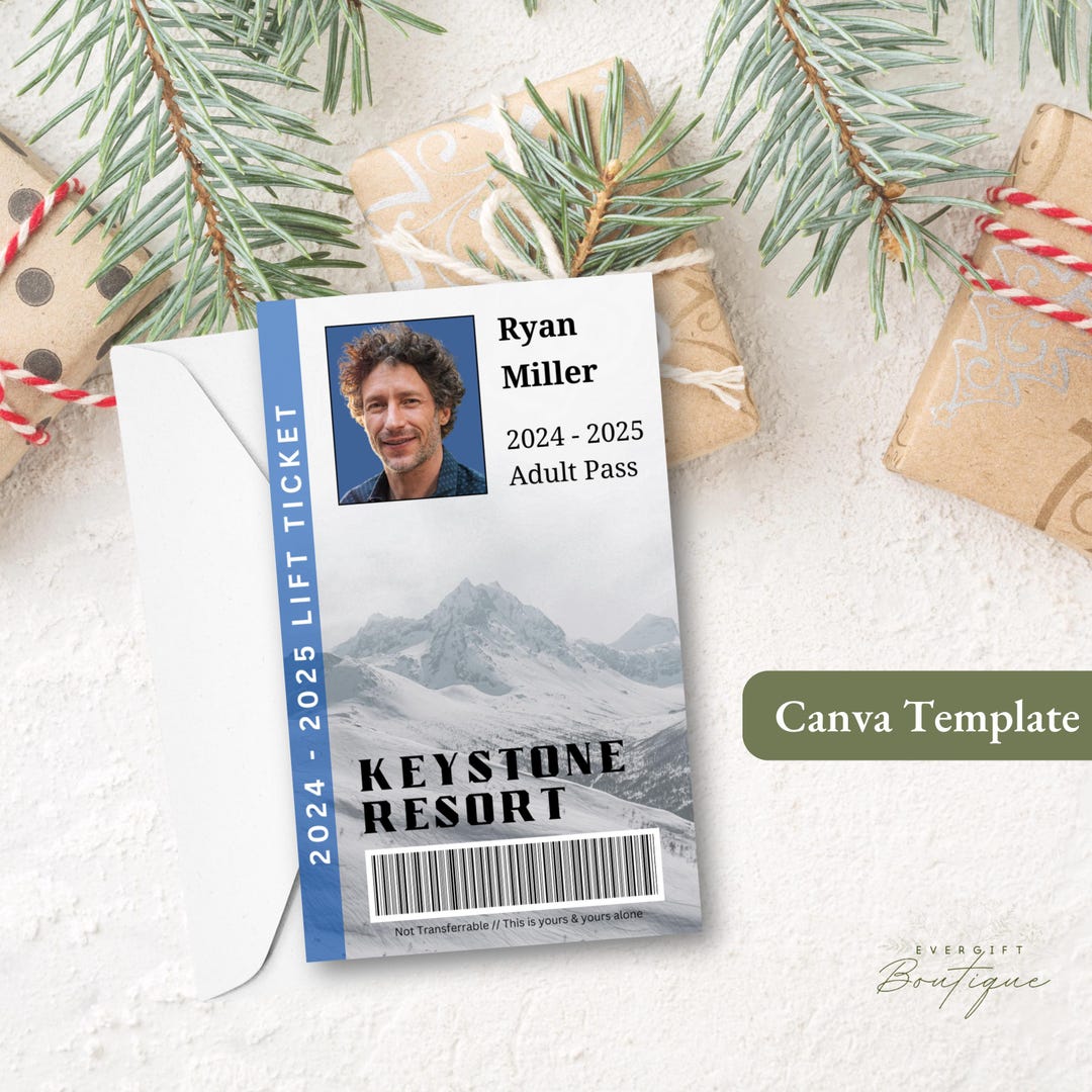 Customizable Ski Lift Ticket Template – Editable Season Pass Gift ...