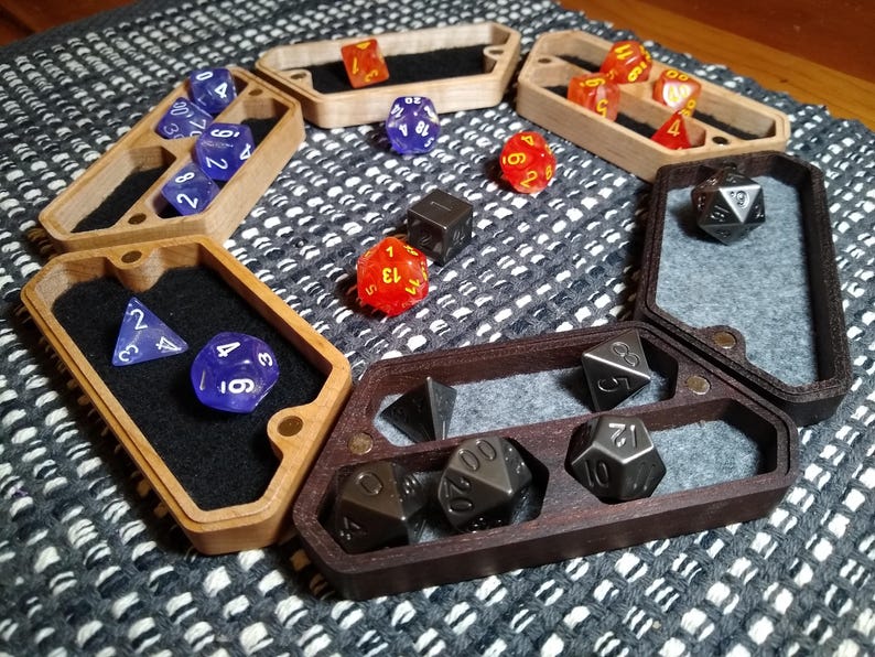 Red Padauk Hardwood 7 Dice Box for Dungeons and Dragons With Black Felt ...