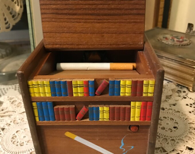 Vintage 1950s Mid Century Modern Wood Mechanical Music Box Cigarette ...