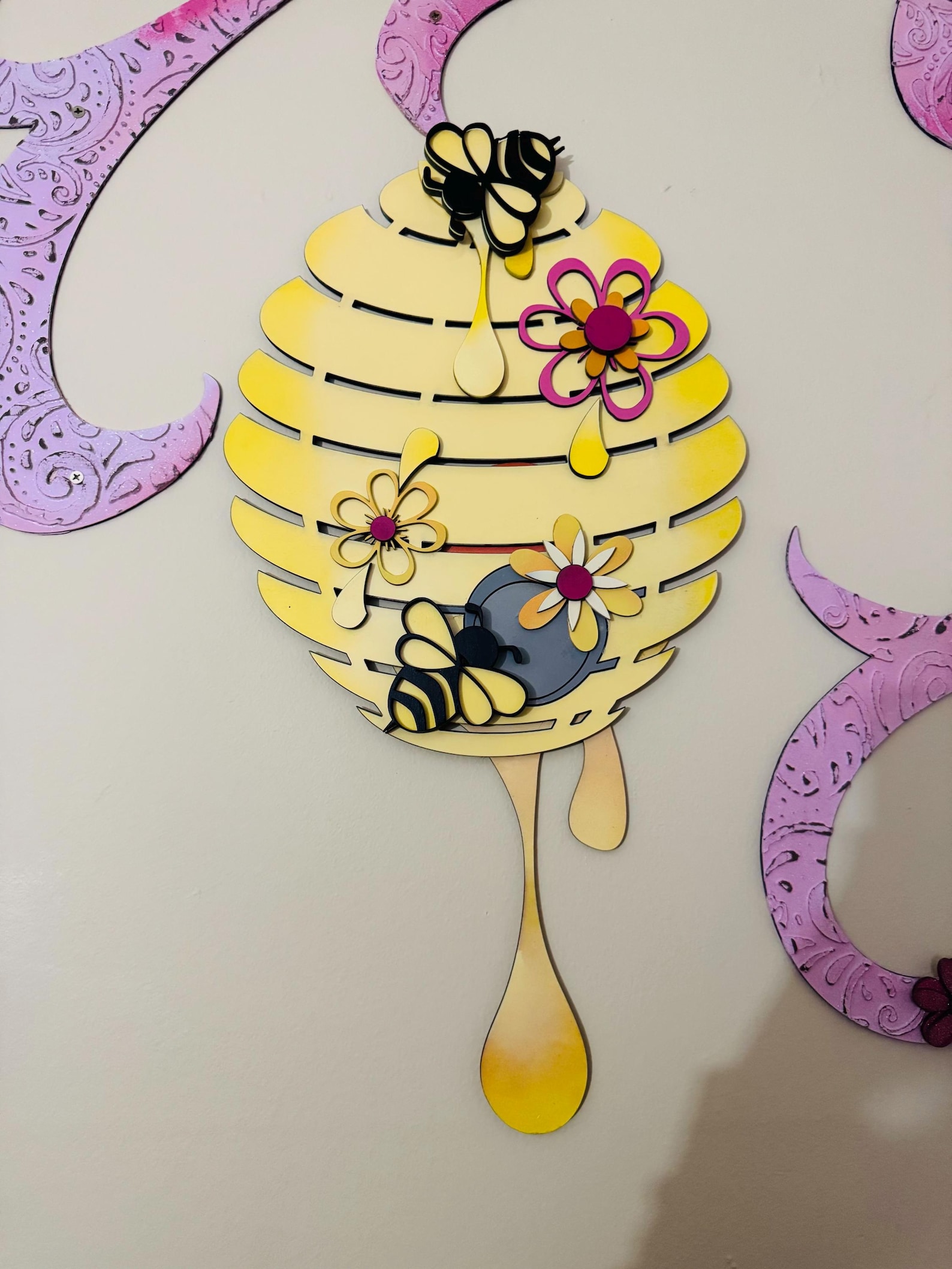 Wood Beehive Wall Decor. Nursery Wall Decor. Kids Room Behive With Bees ...