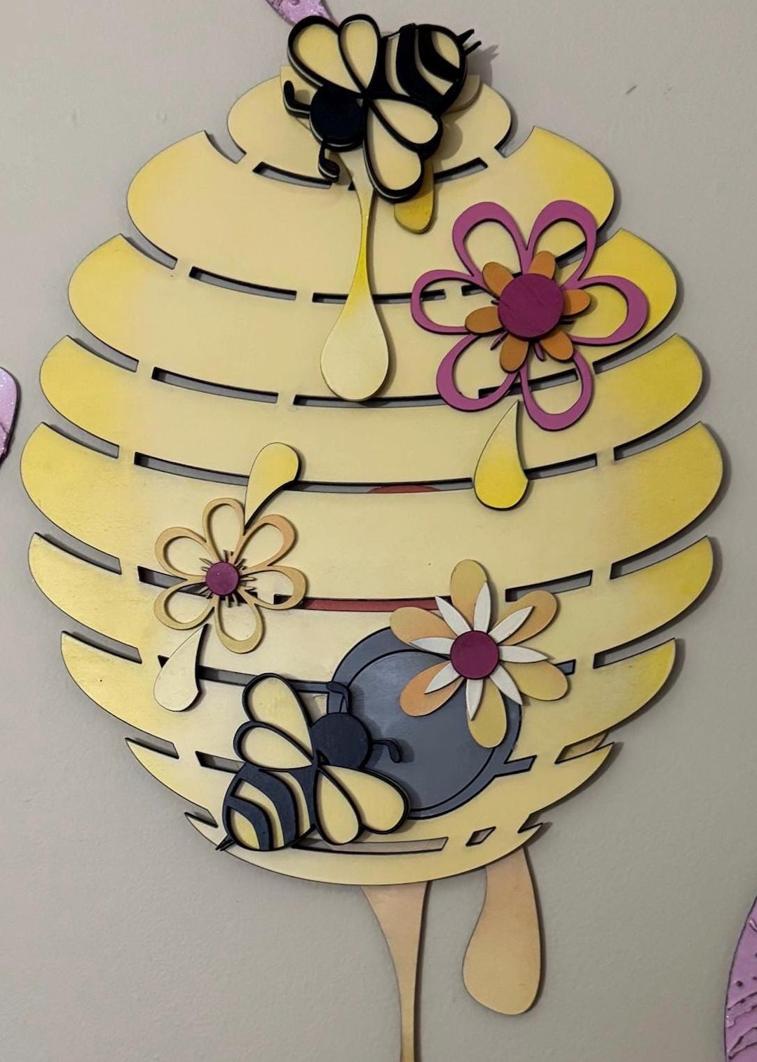Wood Beehive Wall Decor. Nursery Wall Decor. Kids Room Behive With Bees ...
